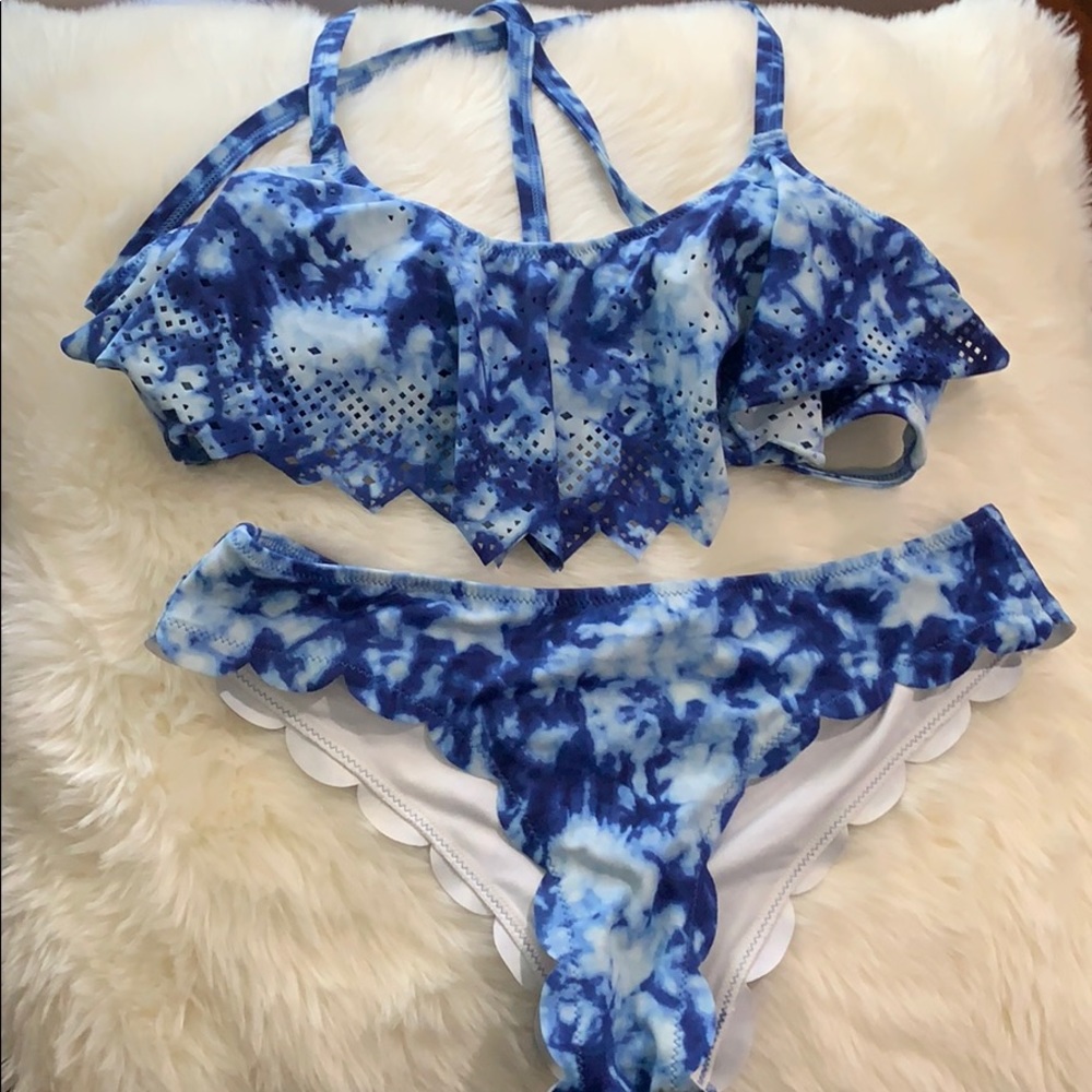 Vs Pink Bikini Blue Tie-Dye Scallop Bottoms - Gem